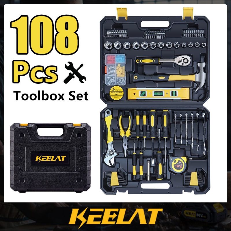 KEELAT 108 Pcs Toolbox Set Home Tool Kit For DIY and Quick Repairs Home ...