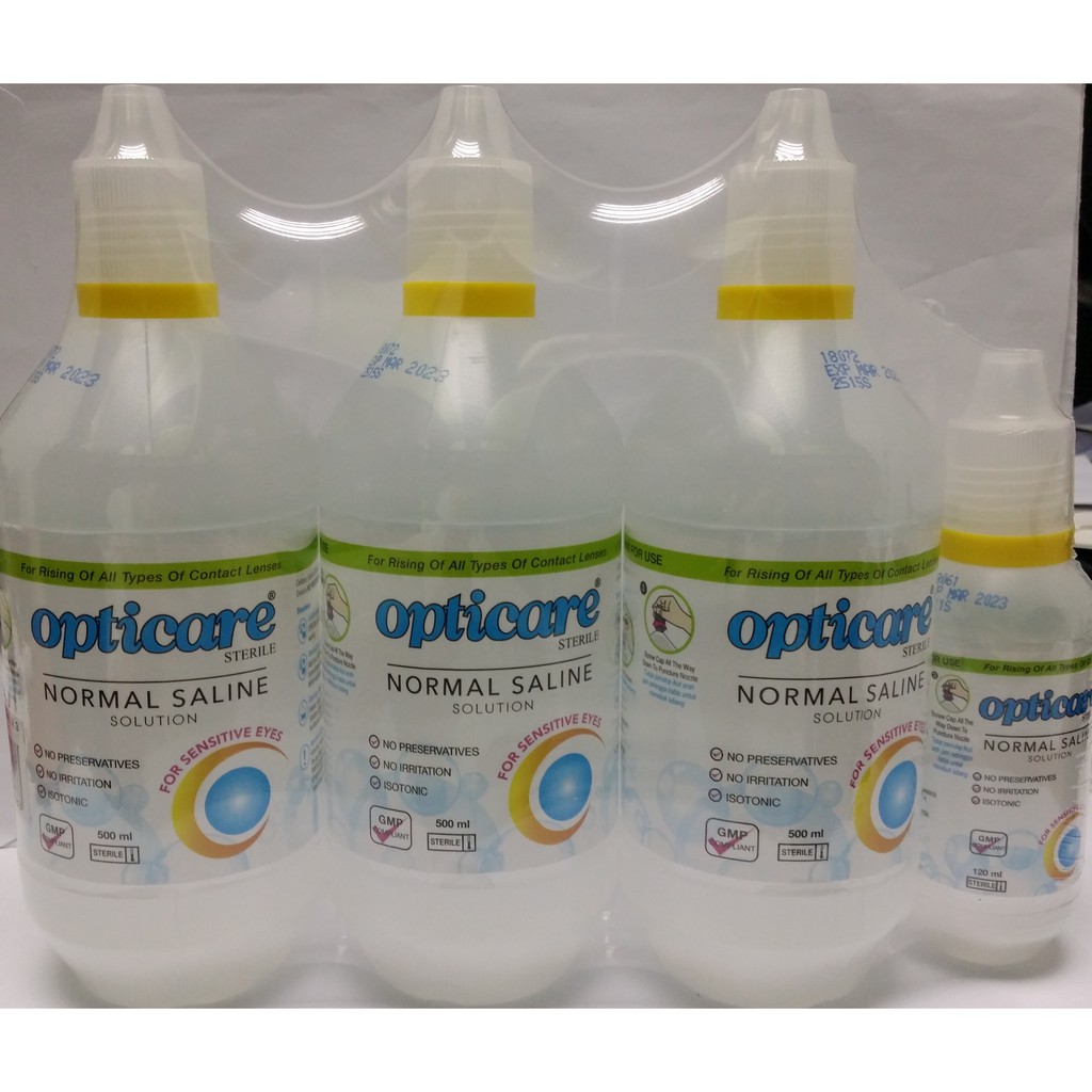 Opticare Normal Saline Solution 500ml x 3+120ml x 1 (Exp: 02/2024 ...