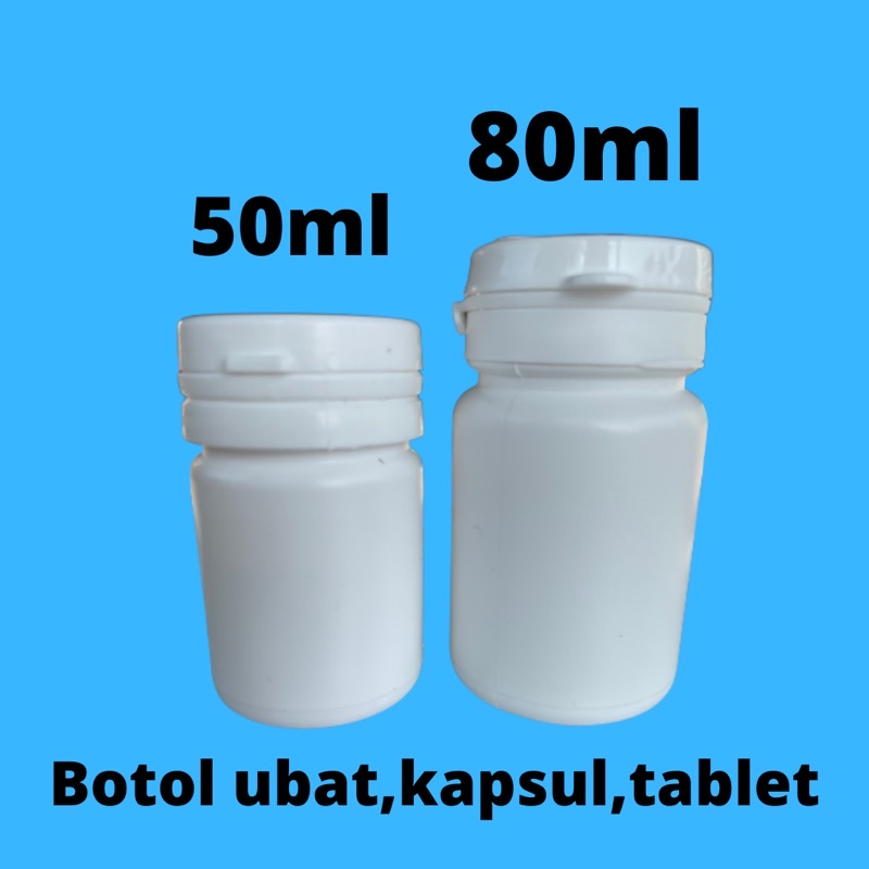 White Empty Medicine Bottle Capsule Plastic Bottle 50ml & 80ml (botol ...