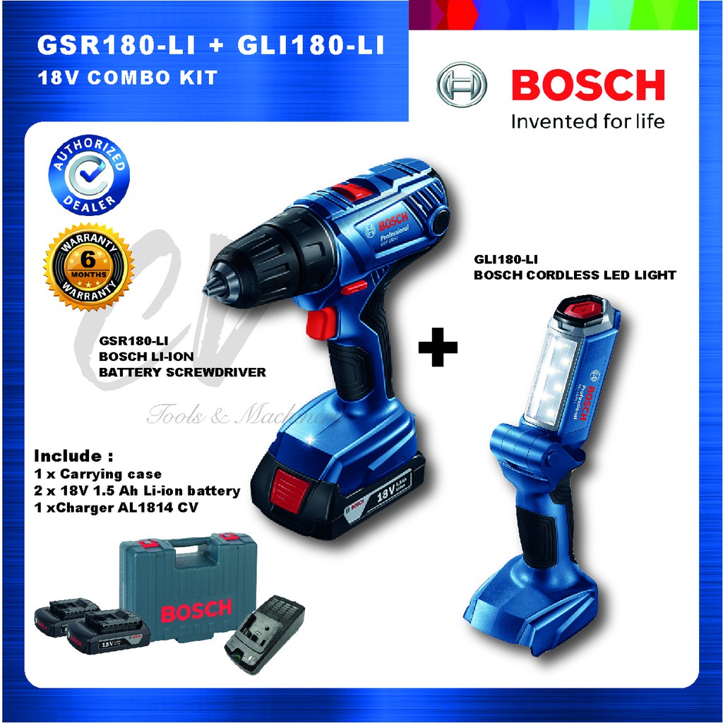 *COMBO PACKAGE* BOSCH GSR180-LI + GLI180-LI CORDLESS DRILL & DRIVER ...