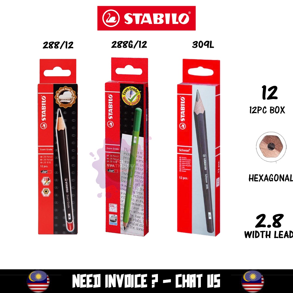 STABILO Exam Grade 2B Graphite Pencil/Pensel Peperiksaan 2B - (12'Pc ...