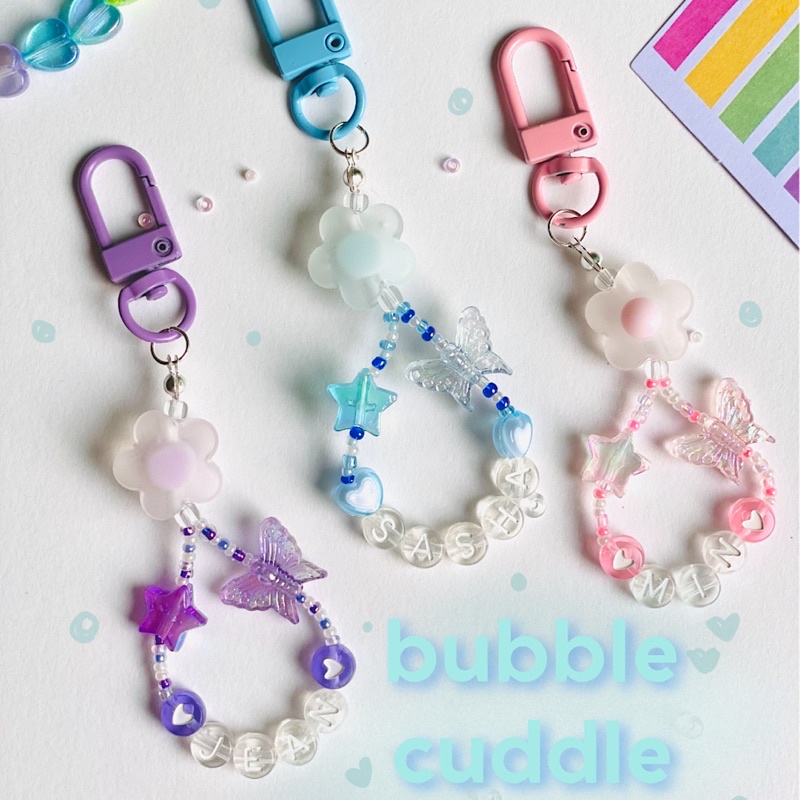 Sugar heart Korean bead keychain custom made handmade personalised name ...