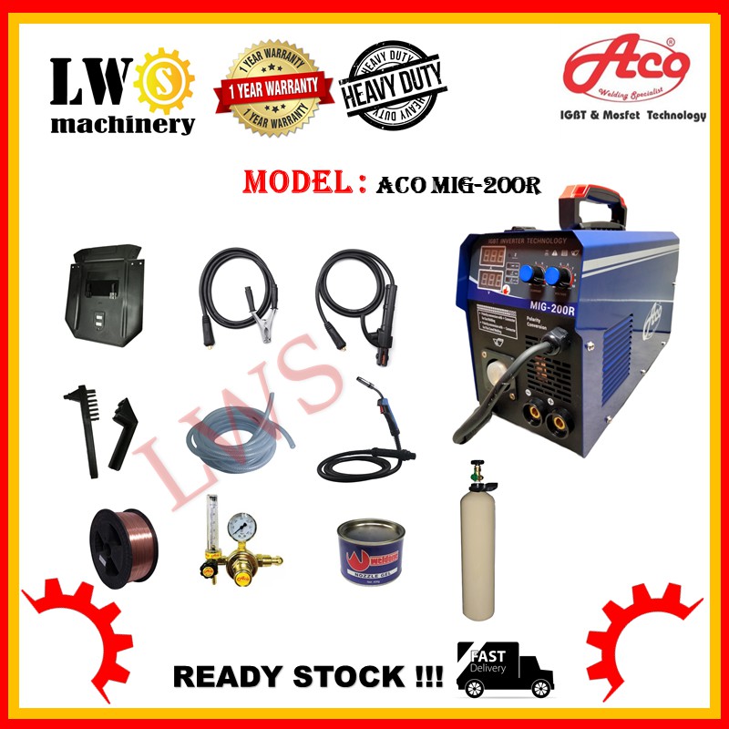 (ONE YEAR WARRANTY) ACO MIG 200R WELDING MACHINE (COMBO GAS AND GASLESS ...