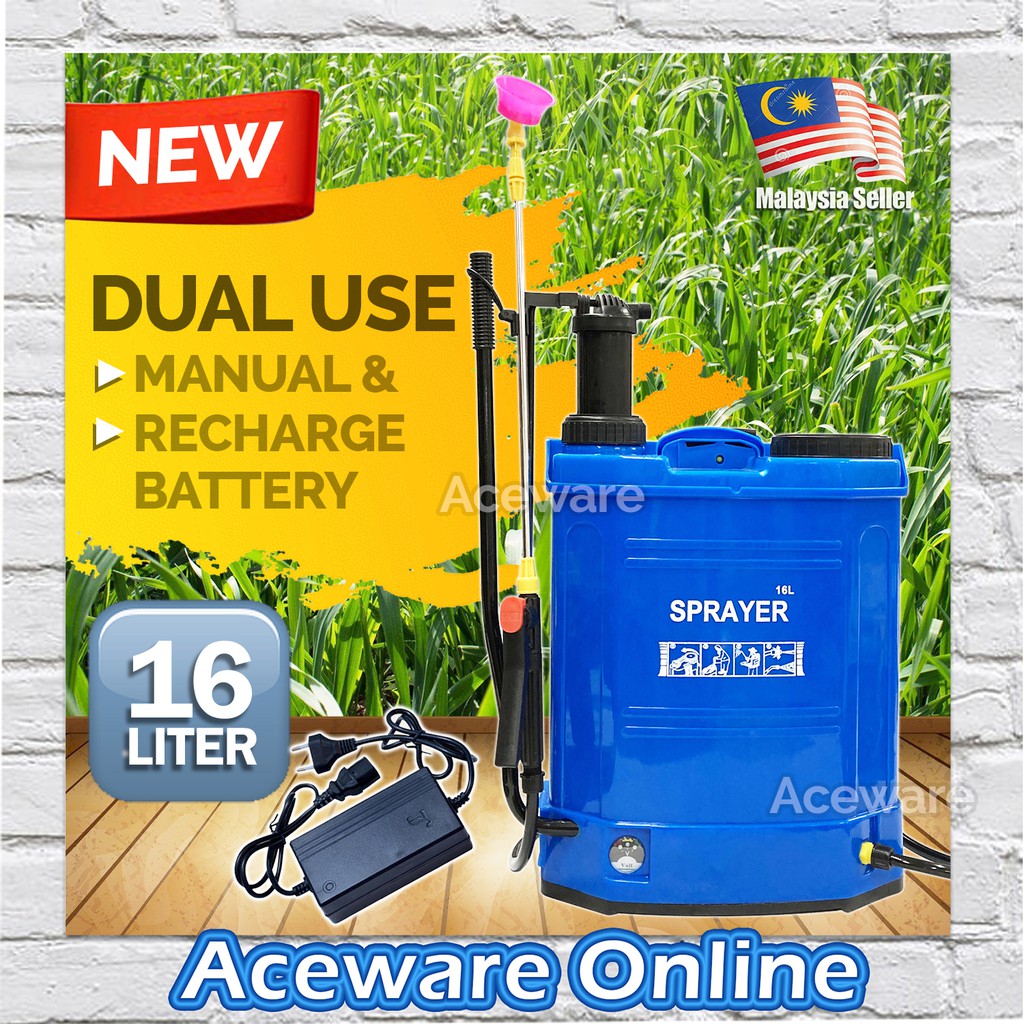 [2 in 1] 16L Electric Manual Battery Knapsack Sprayer Chemical Pump Pam ...