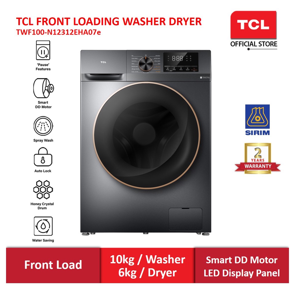 TCL Front Loading Washer Dryer 10kg / 6kg TWF100-N12312EHA07e | Shopee ...