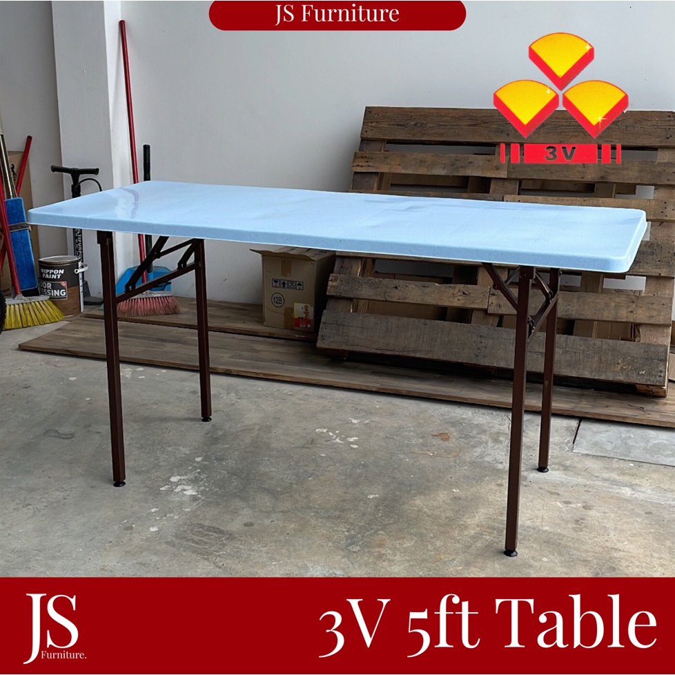 JS 3V 2x5ft Foldable Table Plastic Top WHITE Banquet Table Study Table ...