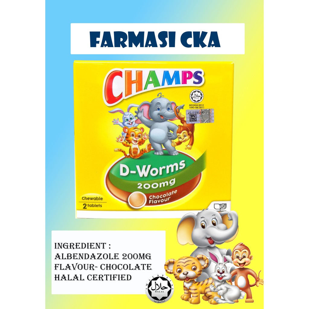 CHAMPS D-WORM 200MG CHEWABLE TABLETS (2'S) | Shopee Malaysia