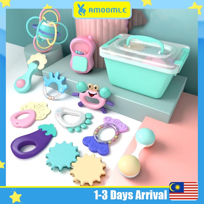 Soft Rubber Baby Rattle Hanging Playset for Newborn Teether Infant Baby ...