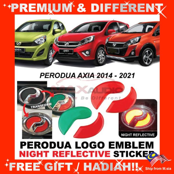 Car Emblem Sticker PERODUA AXIA Front Rear Steering Night Reflective 3M ...