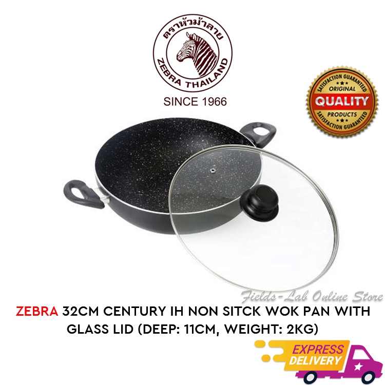 (100% ORIGINAL) ZEBRA 32cm Century IH Non Stick Wok Pan With Glass Lid ...