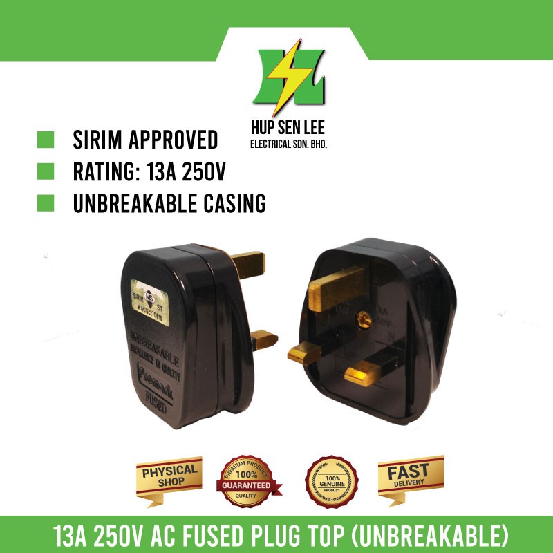 Unbreakable 13A 250V AC Fused Resilient Plug Top with Sirim Approve ...