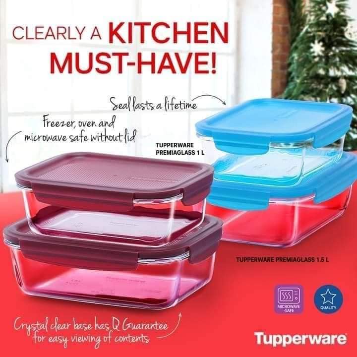 READY STOCK | Tupperware PremiaGlass Rectangular 1L | Bekas Kaca Serbaguna | Food Storage ...