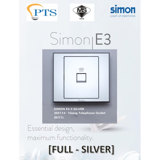 SIMON E3 White / Silver - 1 Gang Telephone Outlet ( RJ11 ) | Shopee ...