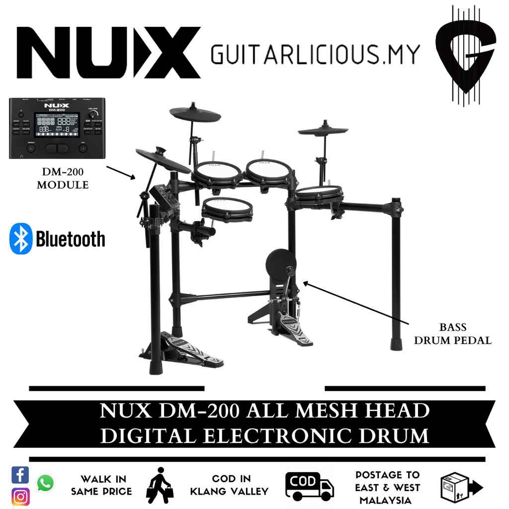 NUX DM-200 All Mesh Head Digital Electronic Drum Basic Package (DM200 ...