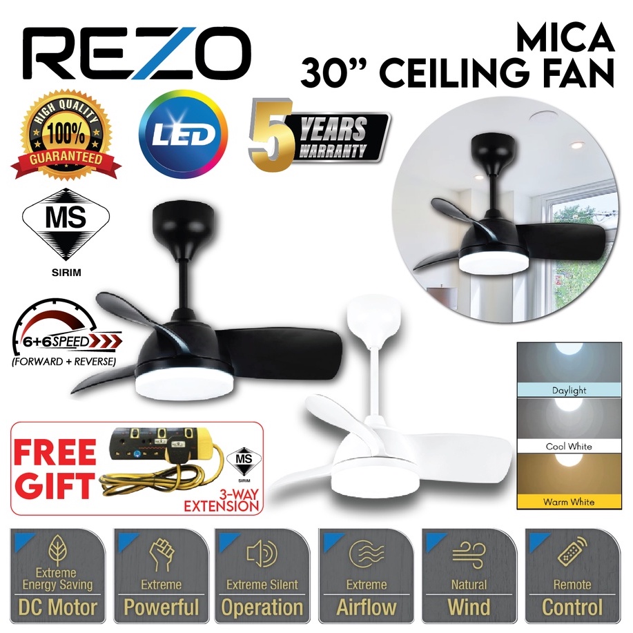 REZO MICA 30" (Baby Fan) Ceiling Fan Remote Control DC Motor 12 Speed 3 ...