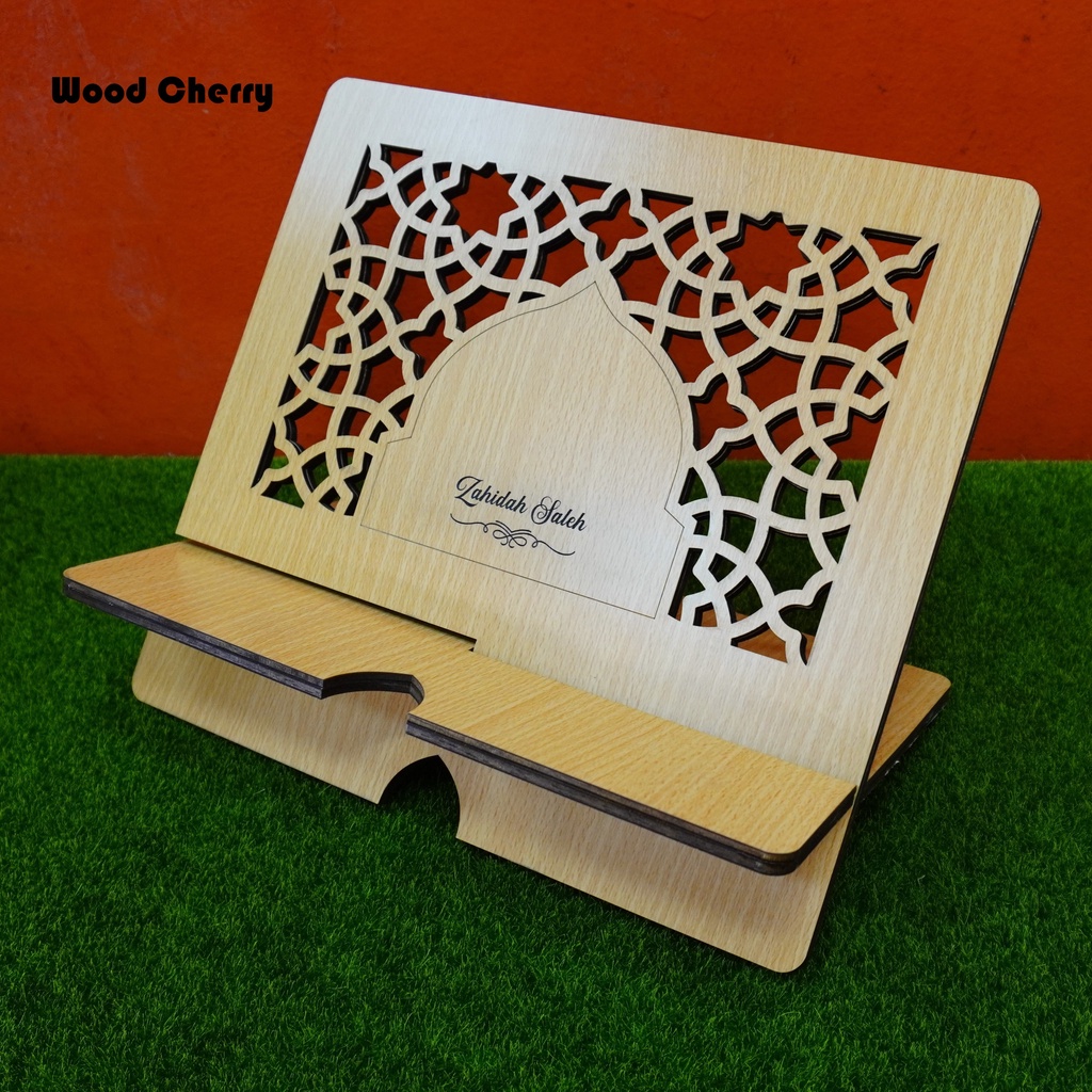 Rehal Kayu Ukir | Wooden Rehal Engrave | Rehal Al-Quran | Wood Cherry ...