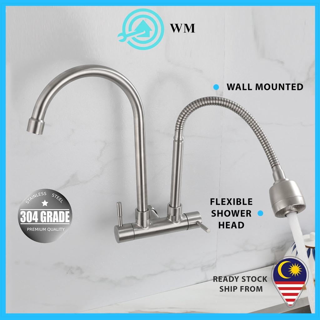 WM Kitchen Faucet Double Flexible Shower Stainless Steel SUS 304 Wall ...