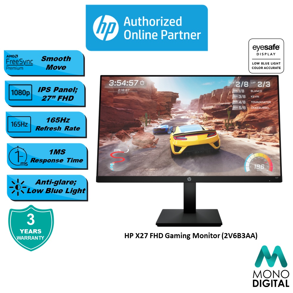 HP X27 FHD Gaming Monitor - AMD FreeSync, IPS FHD, 165Hz Refresh Rate ...