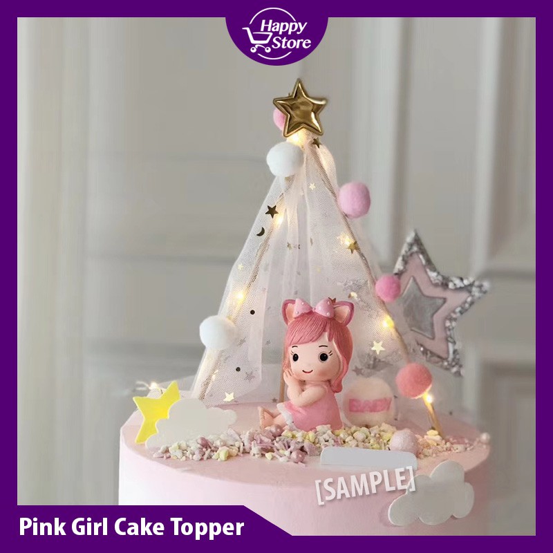 [Ready Stock] Pinky Cat Girl Birthday Cake Topper Decoration Party ...