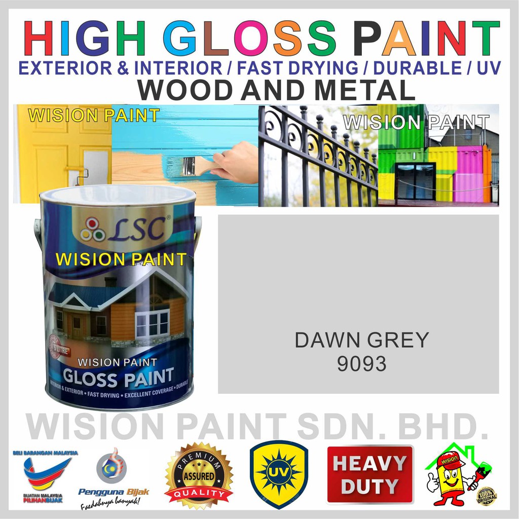 9093 DAWN GREY ( 1L ) LSC HIGH GLOSS PAINT HEAVY DUTY PRODUCT WOOD AND ...