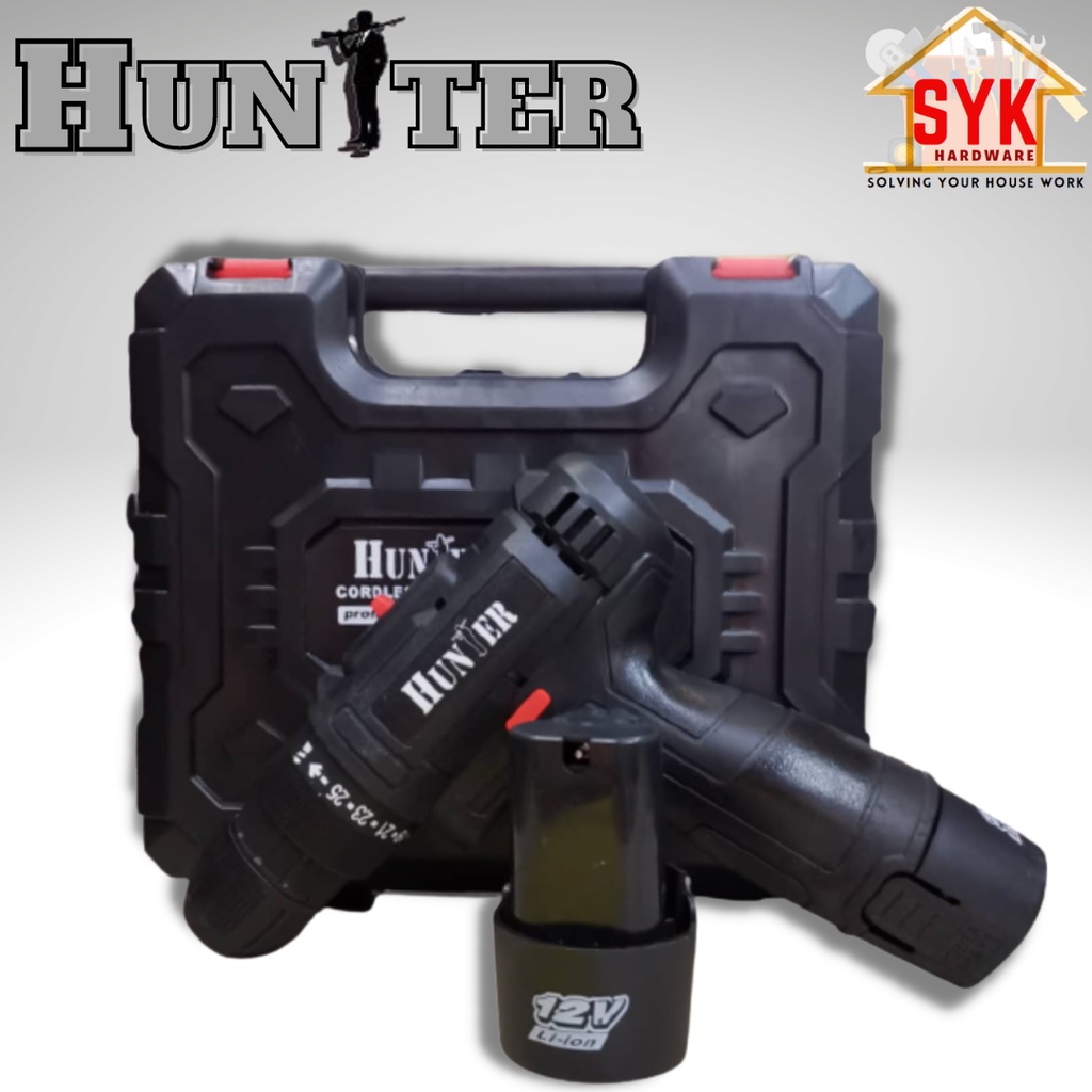 SYK HUNTER HT019 Professional Cordless Driver Drill Battery Drill For Wood Steel Set 12V (With ...