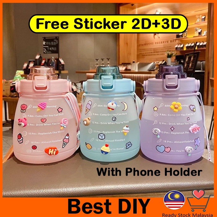 1400ml Water Bottle With Straw Free Sticker Plastic Bottle Water Travel ...