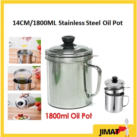 14cm/1800ml Stainless Steel Oil Pot | Oil Reuse Pot With Mesh Strainer ...