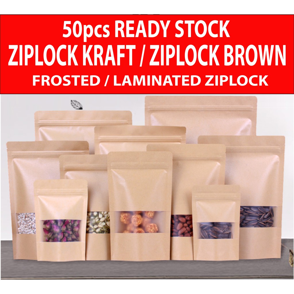 🎉READYSTOCK 🎉🎉 50pcs Ziplock Brown Kraft Paper Bag, Air Tight, Doorgift ...