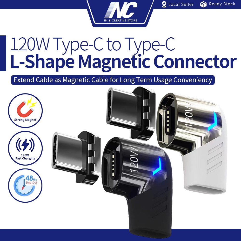 L-Shape 120W Strong Magnetic USB C to Type C Converter for Smartphone ...