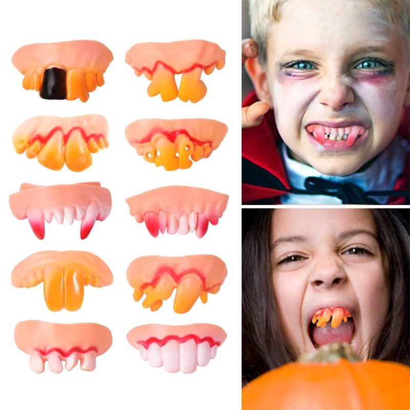 10pcs/set Halloween Funny Dentures Fake Vampire Teeth Zombie Incisor ...
