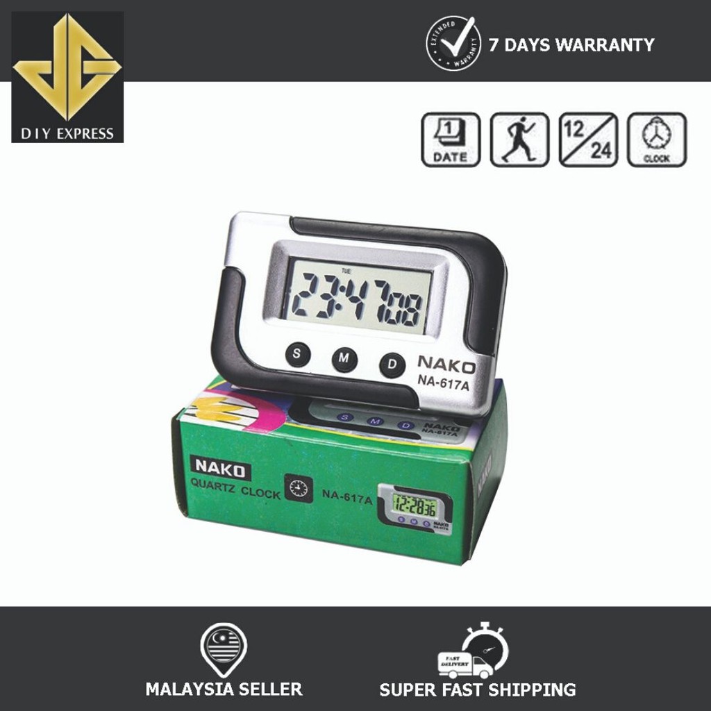 Nako Digital Car Automobile Alarm Clock With Date/Day/Sport Watch ...