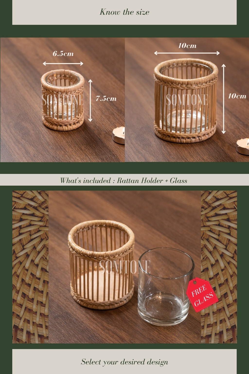 (Free Glass) Rattan Tealight Candle Holder / Rotan Lilin Bekas dalam ...