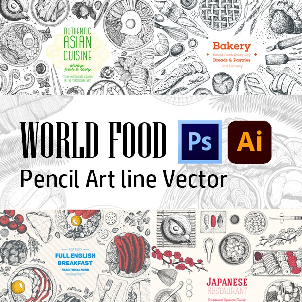 Ai Vector Element - Pencil drawing Food Ai vector / illustrator ...
