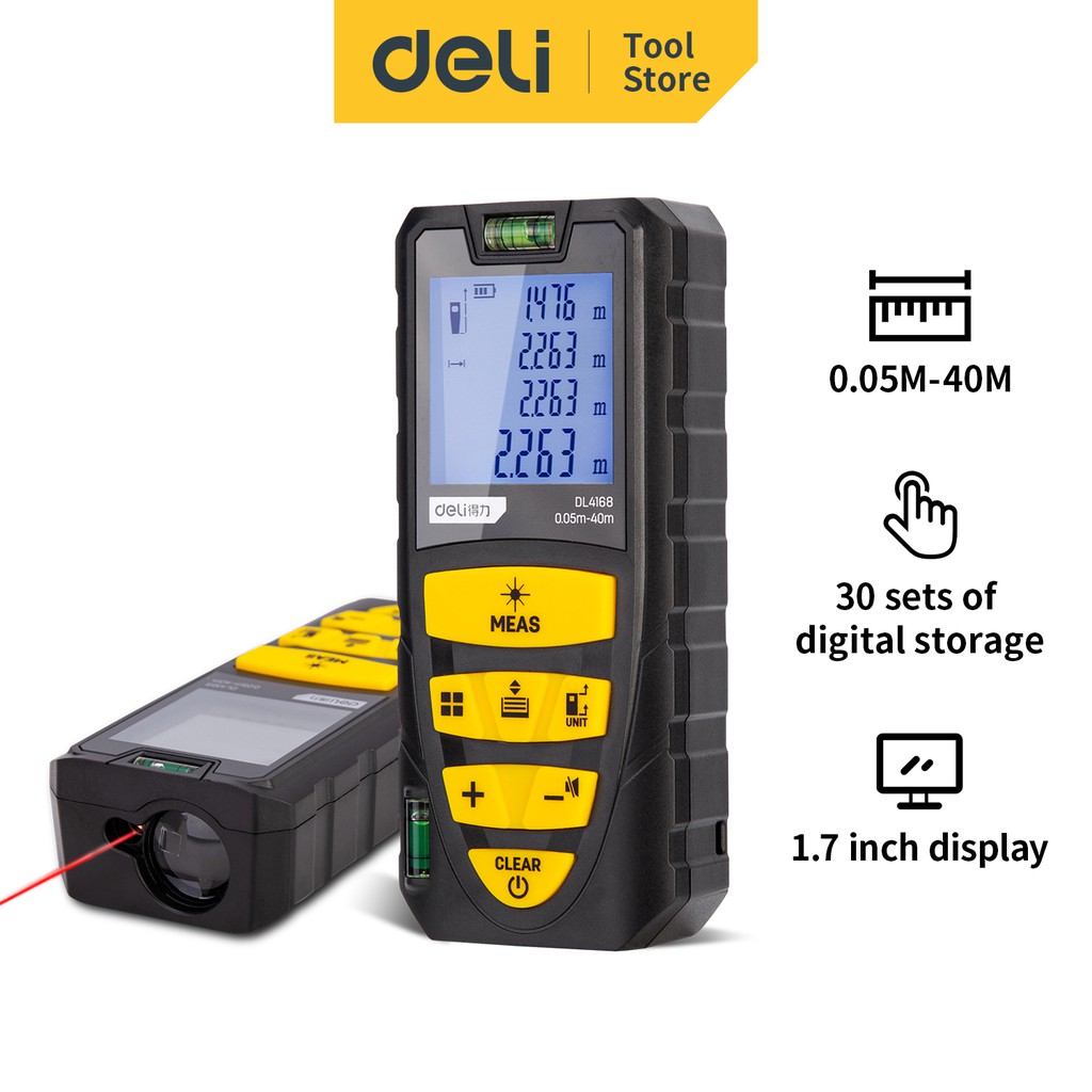Deli Tools Laser Distance Measure 40m (1.7m Inch Display) EDL4168 ...
