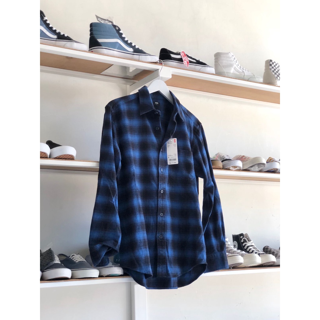 Plaid Flannel Shirt - Uniqlo Box (66 Blue) | Shopee Malaysia