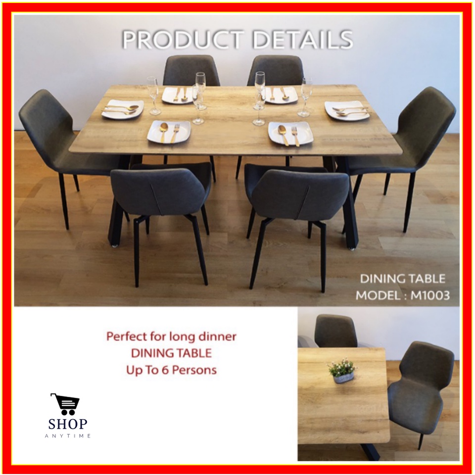 Modern L160cm Dining Table with Oak Wood & Metal leg | Meja Makan ...