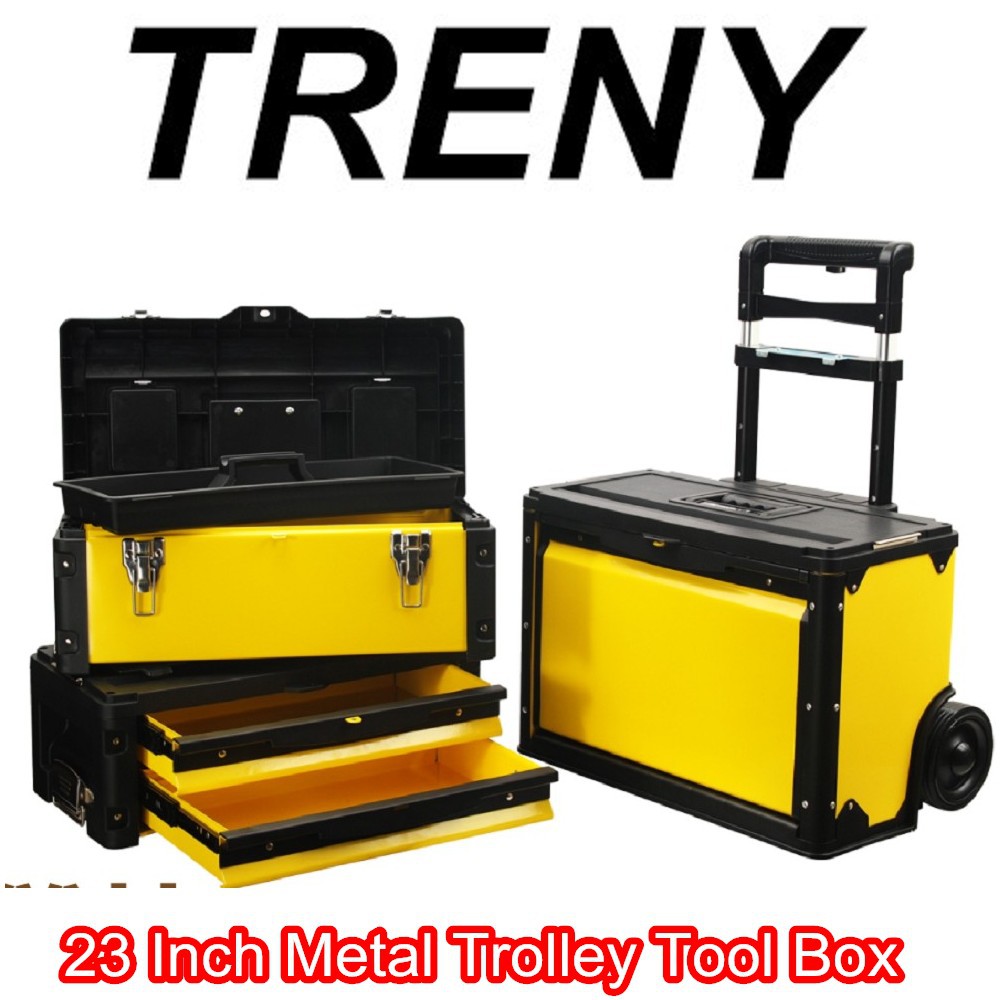 TRENY 23 Inch Steel Storage Tool Box Trolley Professional Hardware 3 IN ...