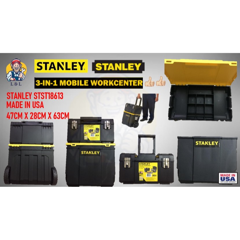 STANLEY STST18613 3 IN 1 TROLLEY TOOL BOX STORAGE ORGANISER Mobile Work ...
