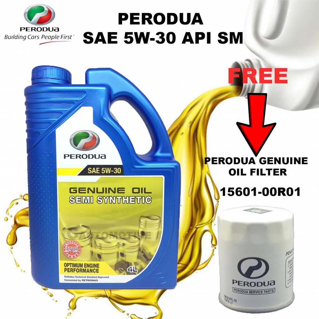 Original 100% PERODUA 5W30 Semi Synthetic Engine Oil 4L + Perodua Oil ...