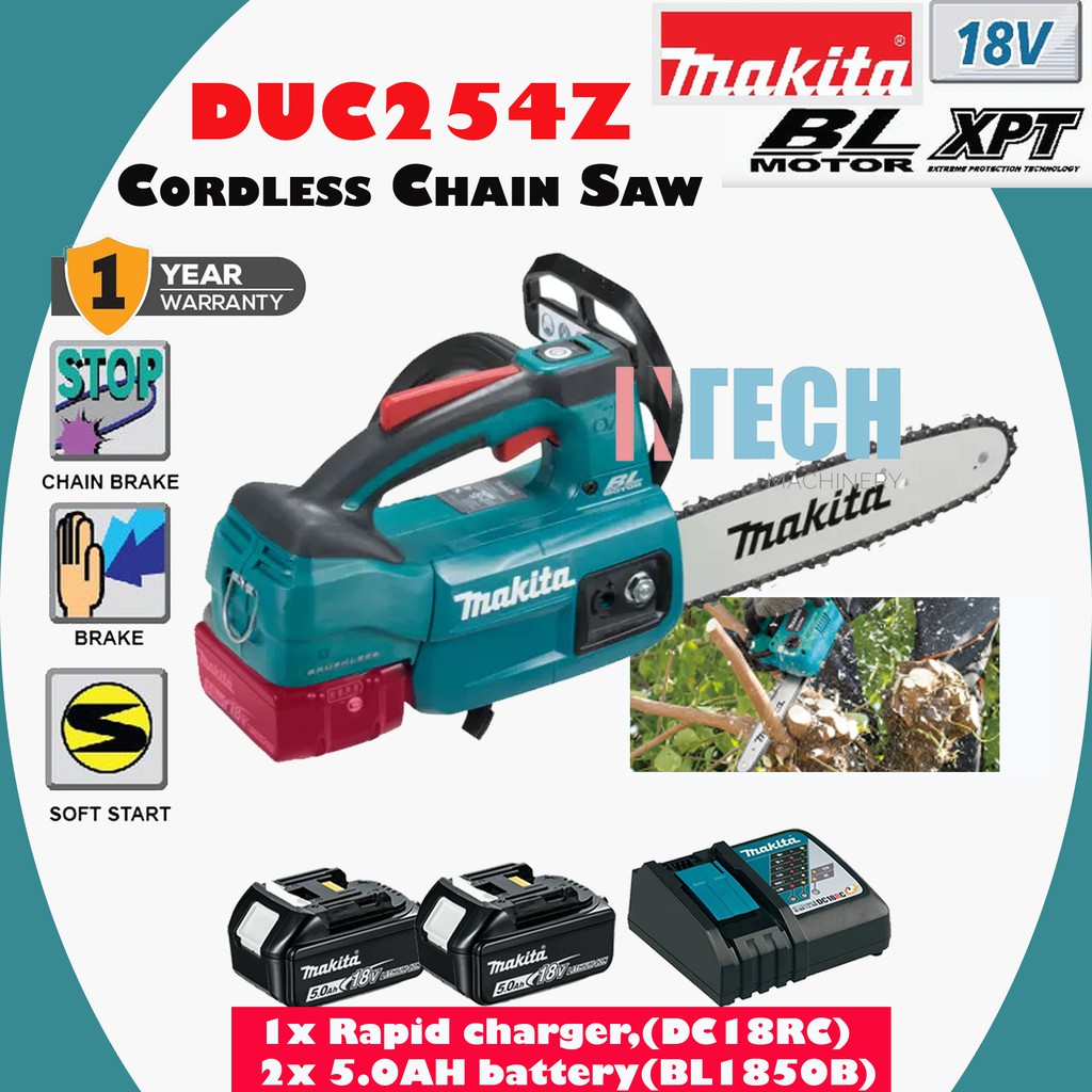 MAKITA DUC254Z BRUSHLESS CHAIN SAW 18V (250MM)+2x5.0AH BATTERY+RAPID CHARGER | Shopee Malaysia