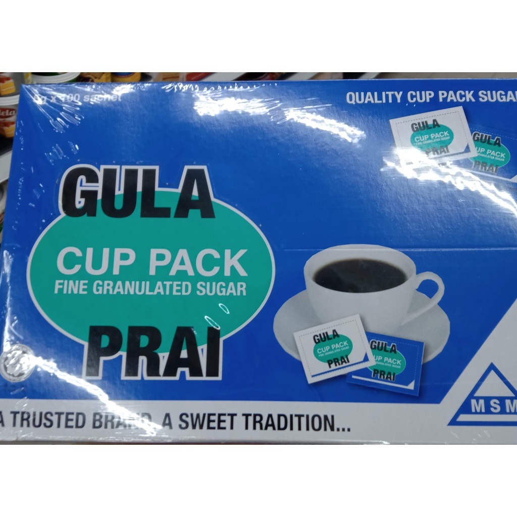 Gula Prai Cup Pack Fine Granulated Sugar (100 Sachet x 5g) | Shopee ...