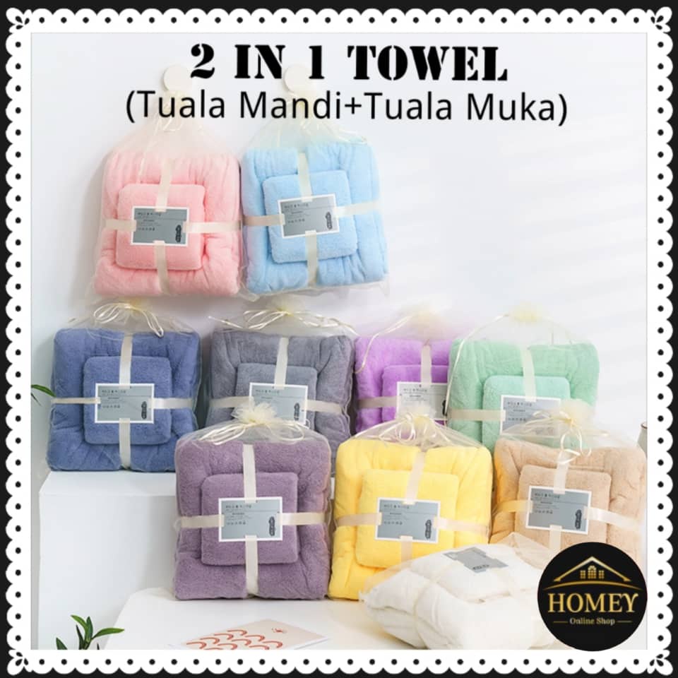 2In1 Towel Set with Mircofiber Thick Cotton High Absorbent Soft Bath ...