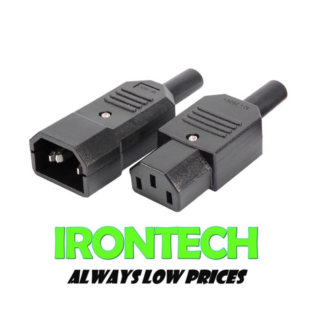 AC IEC C14 Male / Female Socket Connector Plug Re-wireable Cable ...