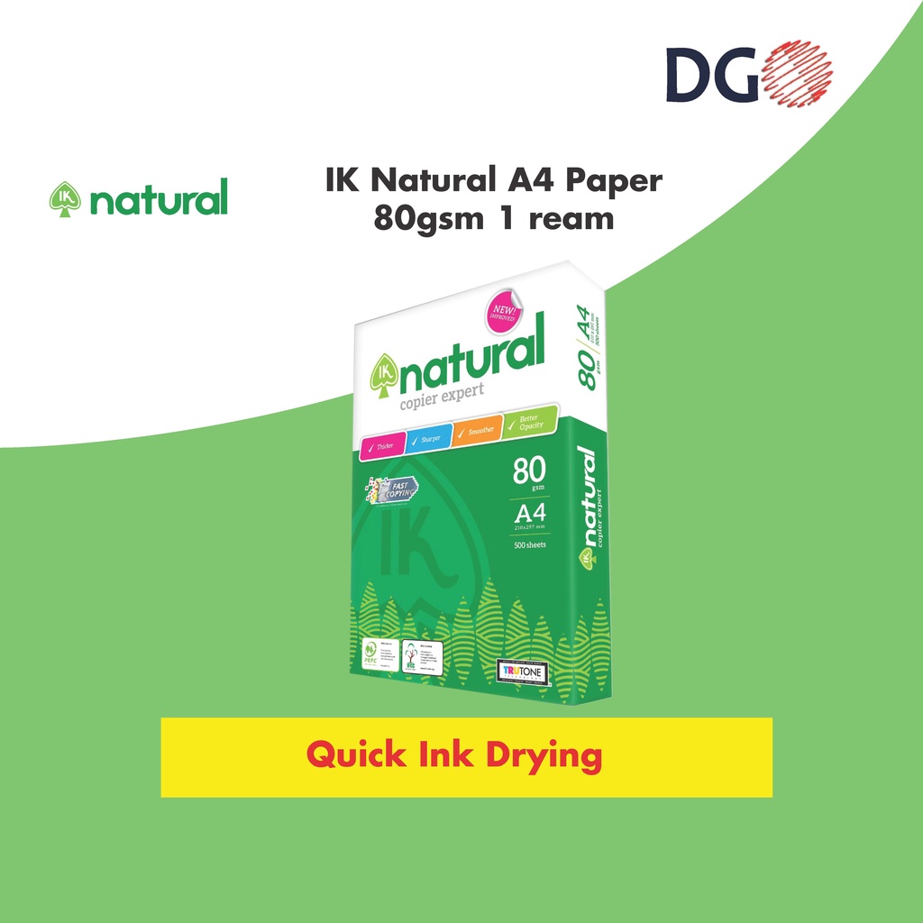 IK NATURAL A4 Paper - 80gsm ( BUY Limit 5 REAMS ONLY ) A4 PAPER 80G | Shopee Malaysia