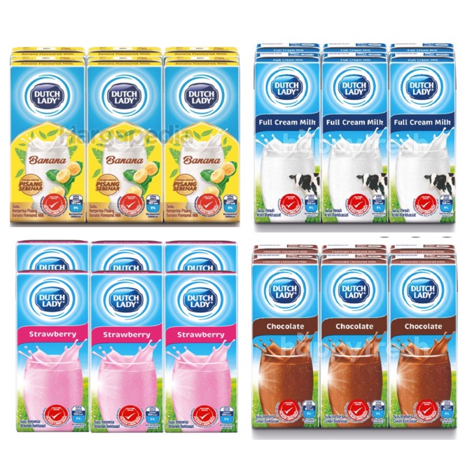 Dutch Lady UHT Flavoured Milk Chocolate Coklat/ Banana/ Full Cream ...