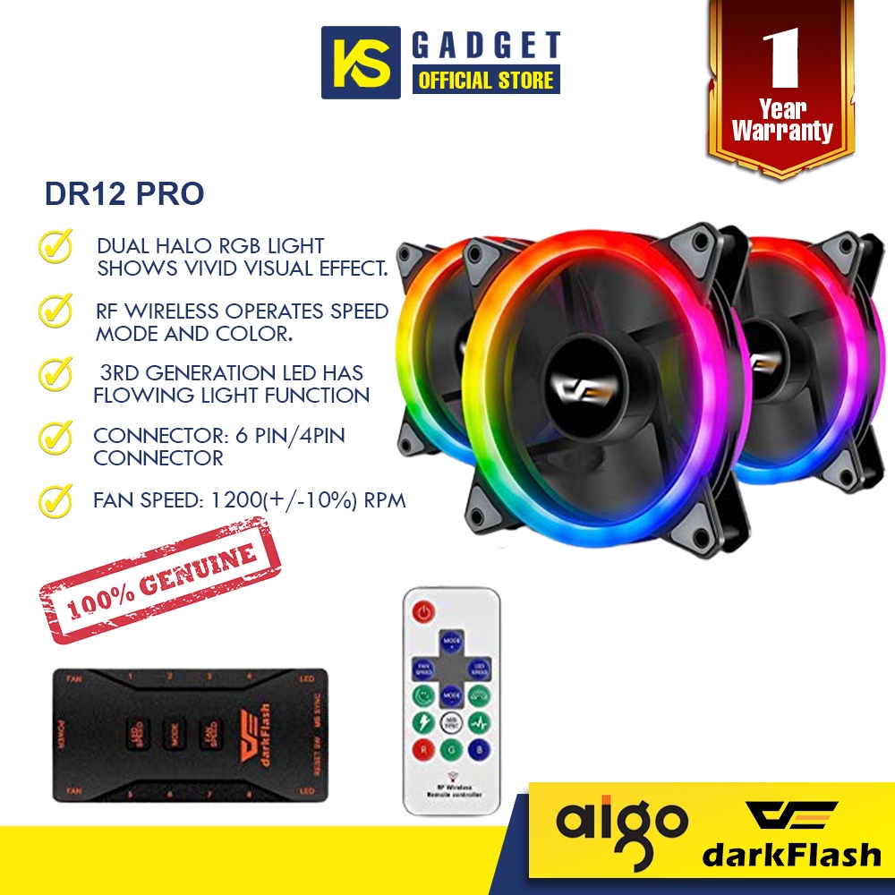 Aigo DarkFlash DR12 Pro (3-In-1 Double Ring RGB) PC Case Fan | Shopee ...