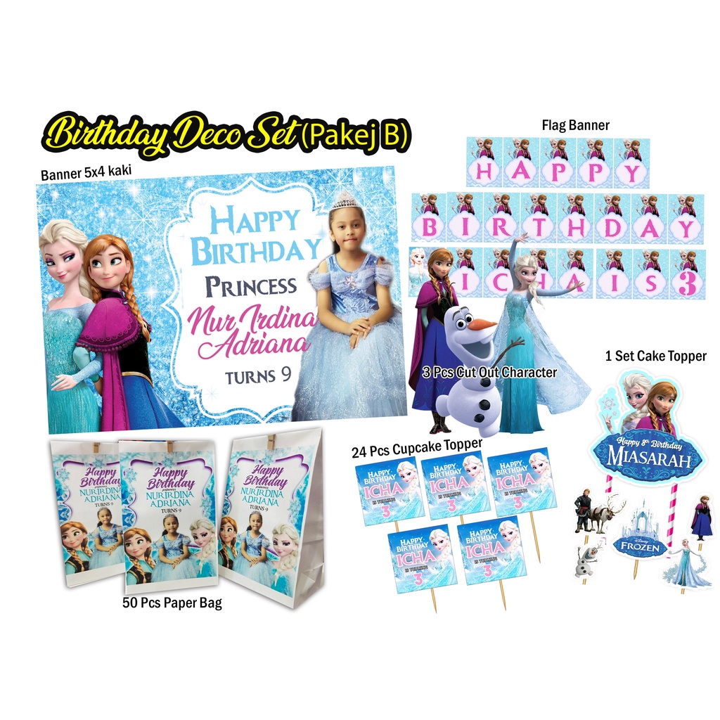 [ SET B] HIASAN MEJA KEK/DEKO BIRTHDAY (BANNER, FLAG BANNER, PAPER BAG ...