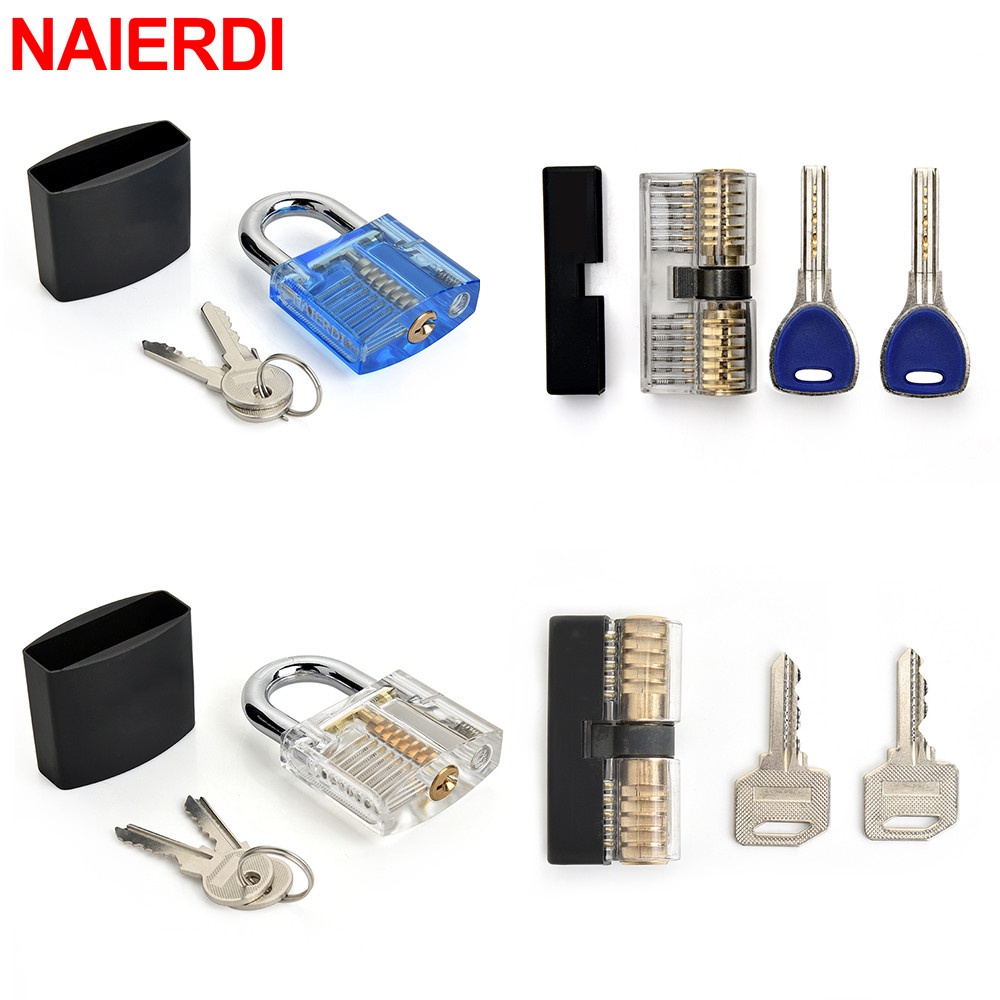 NAIERDI Visible Practice Padlock Copper Lock Pick Tools Transparent Locksmith Tool Locks Cutaway ...
