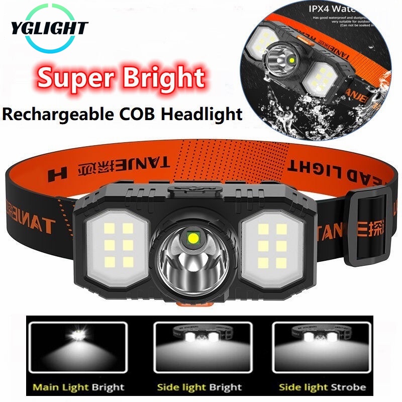 3 modes head lamp super bright head light rechargeable head flashlight ...