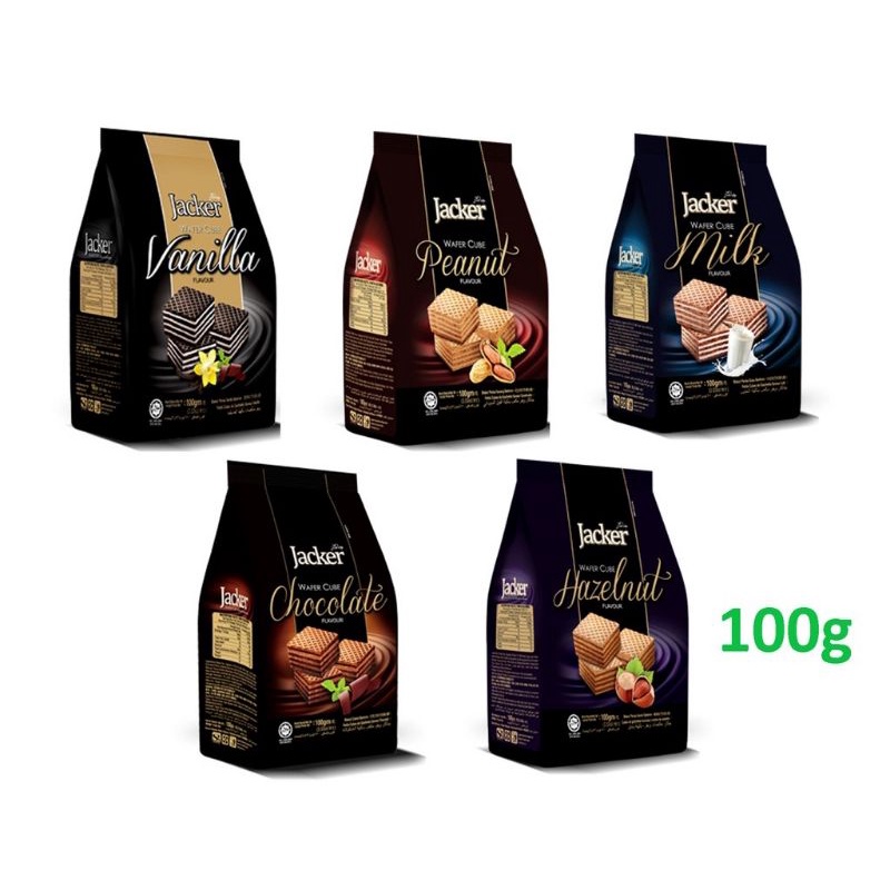 Jacker Wafer Cube 100g - Vanilla Milk Chocolate Hazelnut Peanut ...